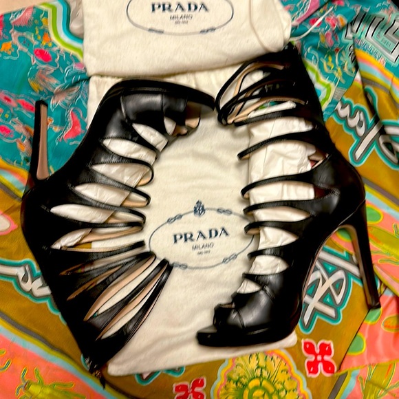 Prada | Shoes | Prada 4inch Black Gladiator Sandals Like New Original ...